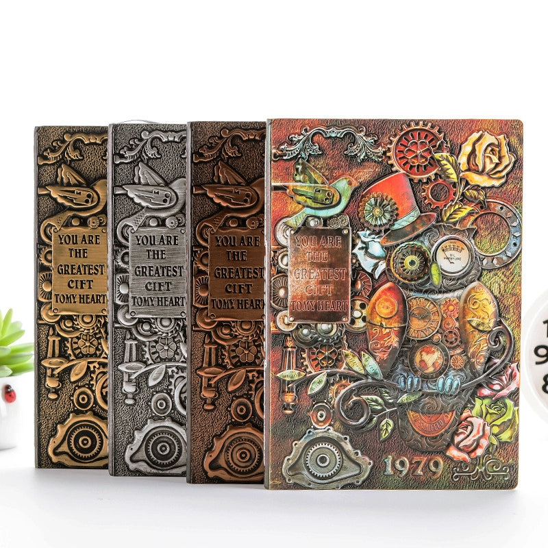 Punk Mechanical Owl Retro 3D Relief Notebook | Unique Diary