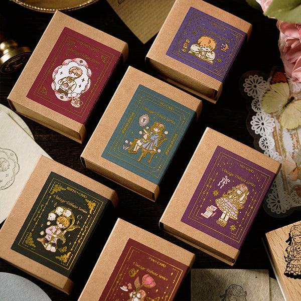 Retro Cute Cartoon Characters Little Boy Girl Wooden Rubber Stamp ...