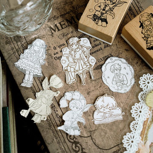 Retro Cute Cartoon Characters Little Boy Girl Wooden Rubber Stamp ...