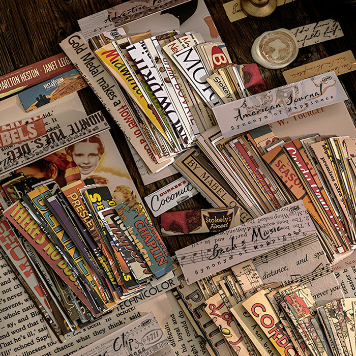 Retro English Words Long Strip Sticker Pack- Vintage Text | Stamprints