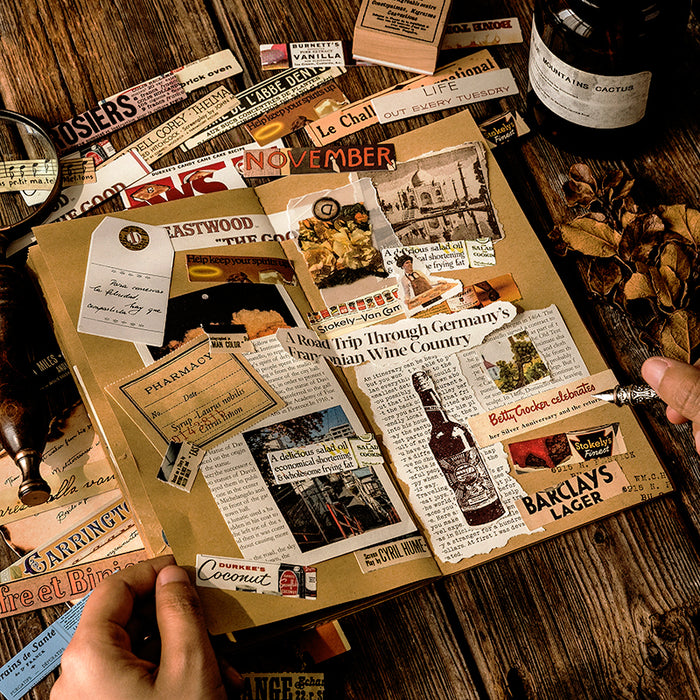 Retro English Words Long Strip Sticker Pack- Vintage Text | Stamprints