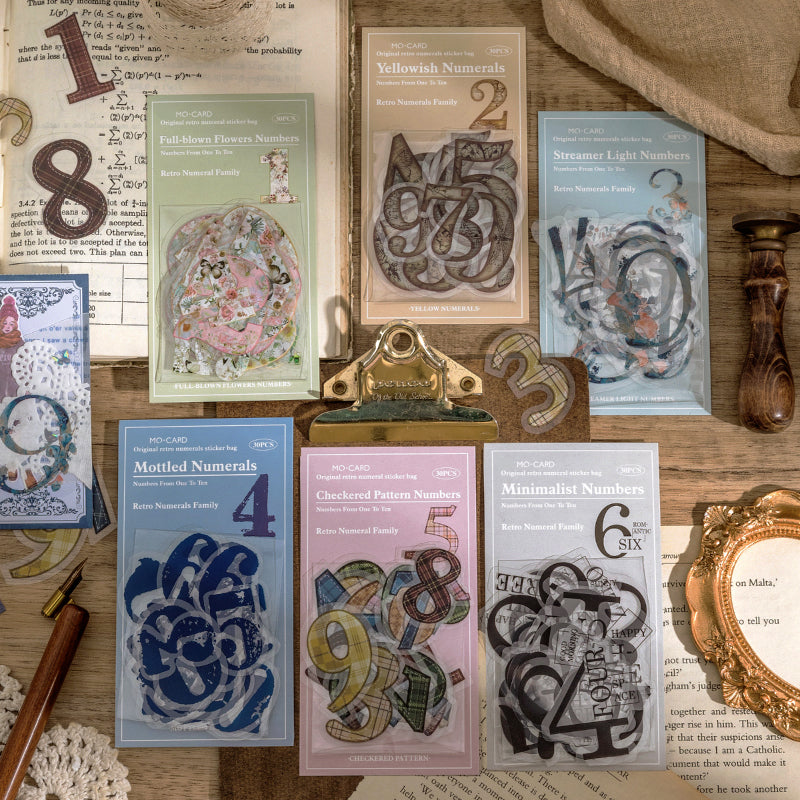 Retro Digital Numbers Clear Stickers | Stamprints