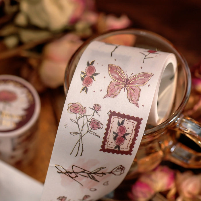 Vintage Foil Stamping Rose Washi Tape - Art Journal Deco| Stamprints